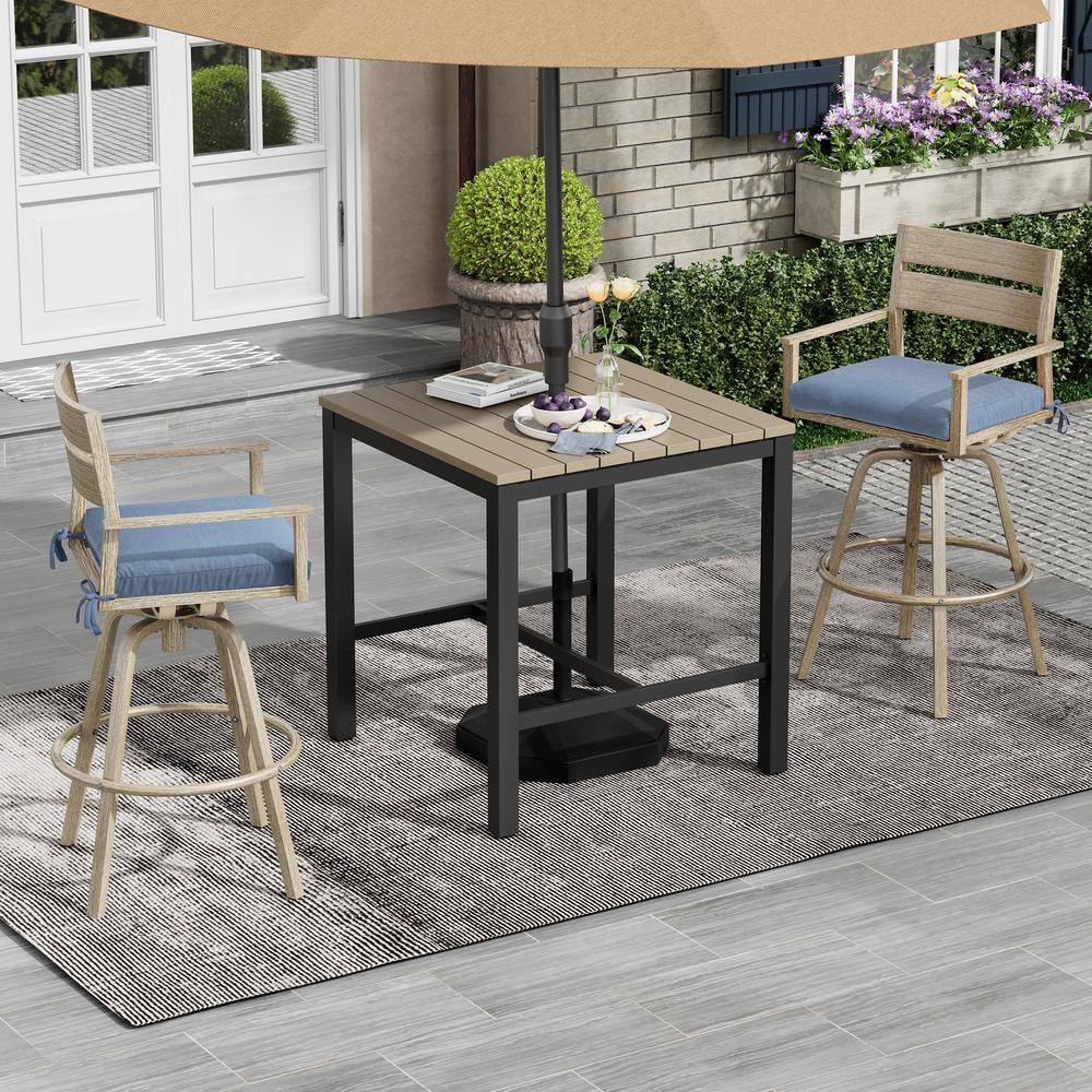 Pellebant Swivel Aluminum Wood Grain Frame Outdoor Bar Stool with ...