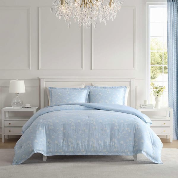 Magnolia Grove 3-Piece Light Blue Cotton Sateen King Comforter Set ...