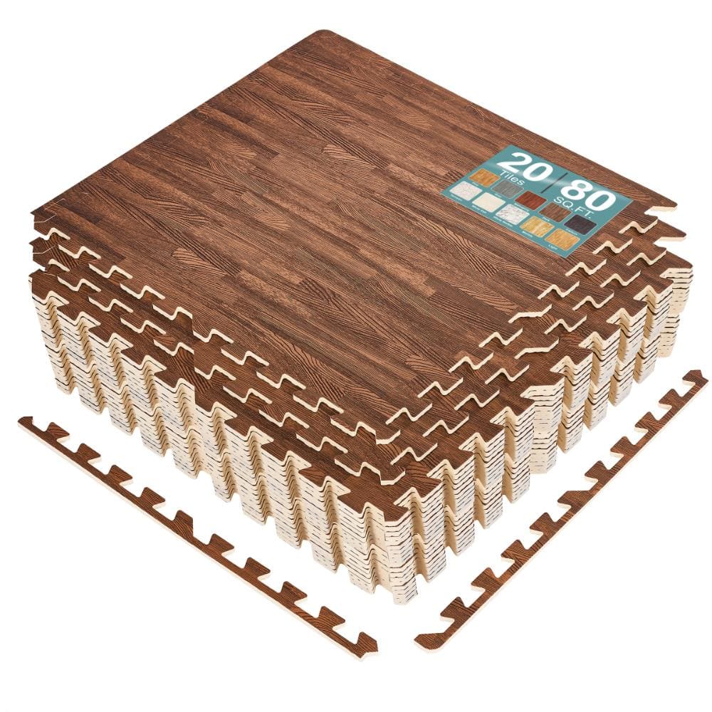 Sorbus Wood Grain Interlocking Mats Brown 24 in. W x 24 in. L Foam Gym ...