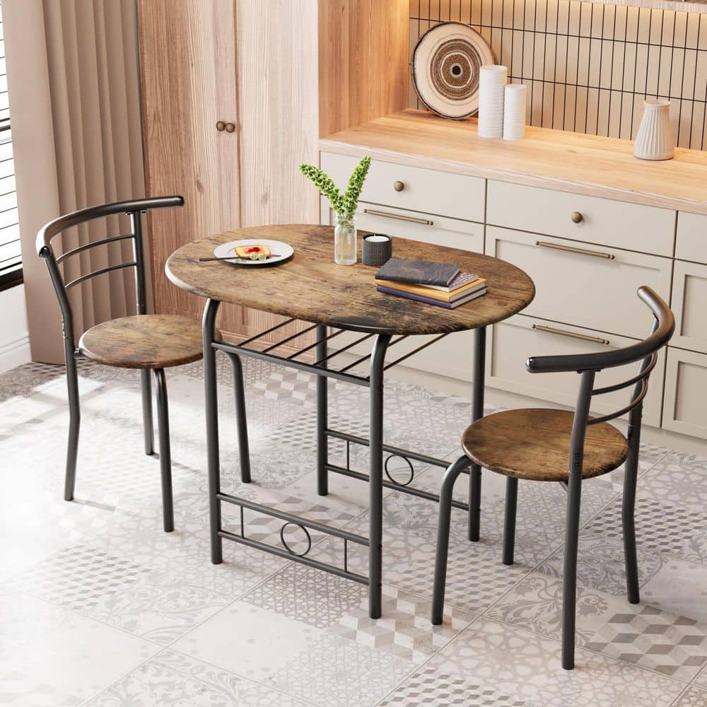 LACOO Creaser 3-Piece Walnut Color Dining Table Set V-TCS21L0108 - The ...