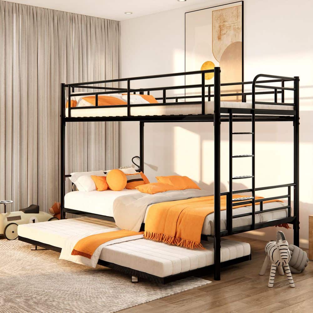 Reviews for GODEER Black Twin Over Twin Metal Bunk Bed with Trundle ...