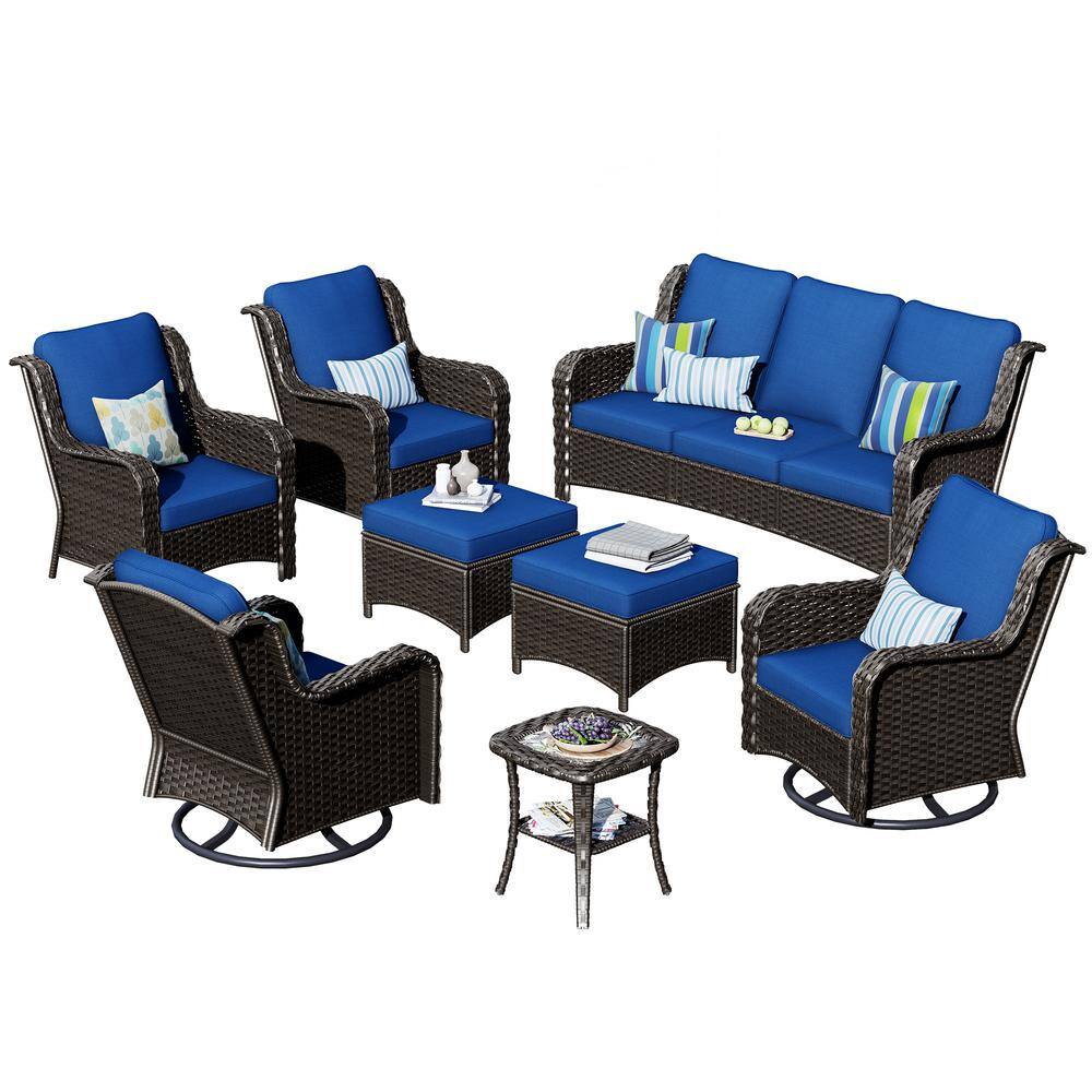 HOOOWOOO Grinnell Brown 8-Piece Wicker Outdoor Patio Conversation Sofa ...