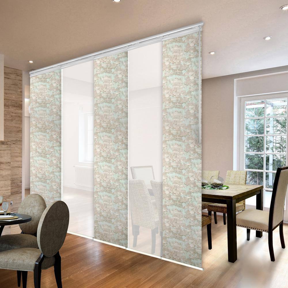 EMOH Dewy Garden 58 in. - 110 in. W x 94 in. L Adjustable 5- Panel White Single Rail Panel Track ...