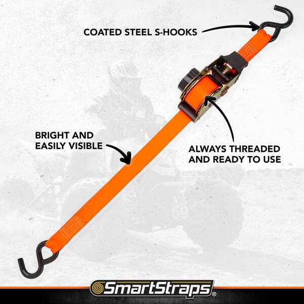 SmartStraps 10 ft. x 1.5 in. Orange Retractable Ratchet Tie Down Straps ...
