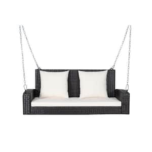 Clihome 2-Person Wicker Patio Rattan Porch Swing with Turquoise ...