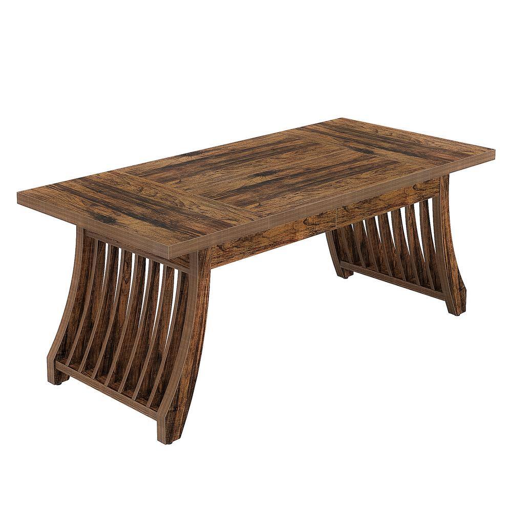 BYBLIGHT Mid-Century Antique Brown Wood 30.71 in. Trestle Dining Table ...