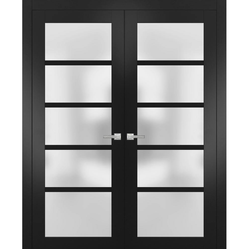 Sartodoors 4002 48 in. x 80 in. Single Panel Black Finished Pine ...