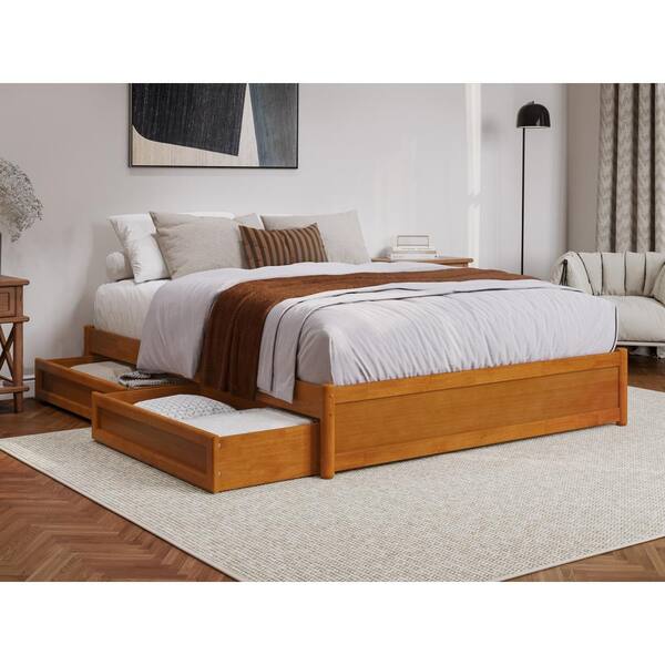 AFI Barcelona Light Toffee Natural Bronze Solid Wood Frame Queen Panel Platform Bed with Storage ...