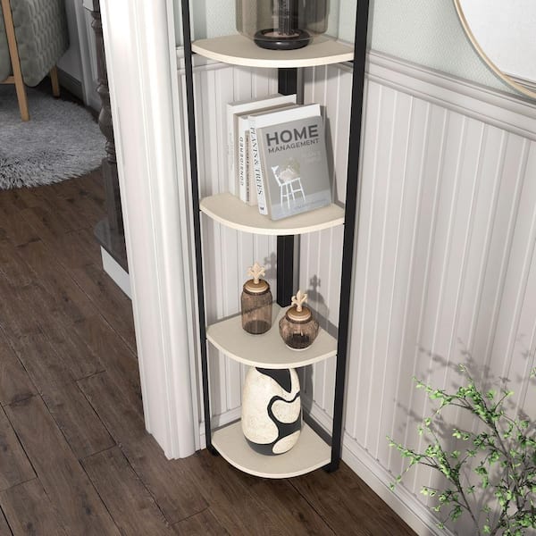 Furniture of America Naija 71 in. Tall Cream Weave Composite 5 Shelf Minimalist Corner Bookcase With Textured Shelves IDI 243234