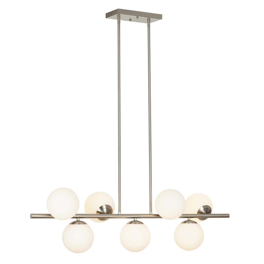 Alsy 7-Light Brushed Nickel Island Pendant with Globe Glass Shades ...