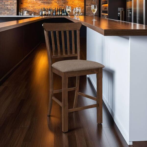 Benjara 42 in. H Brown High Back Wood Bar Stool with Fabric Seat Set of ...