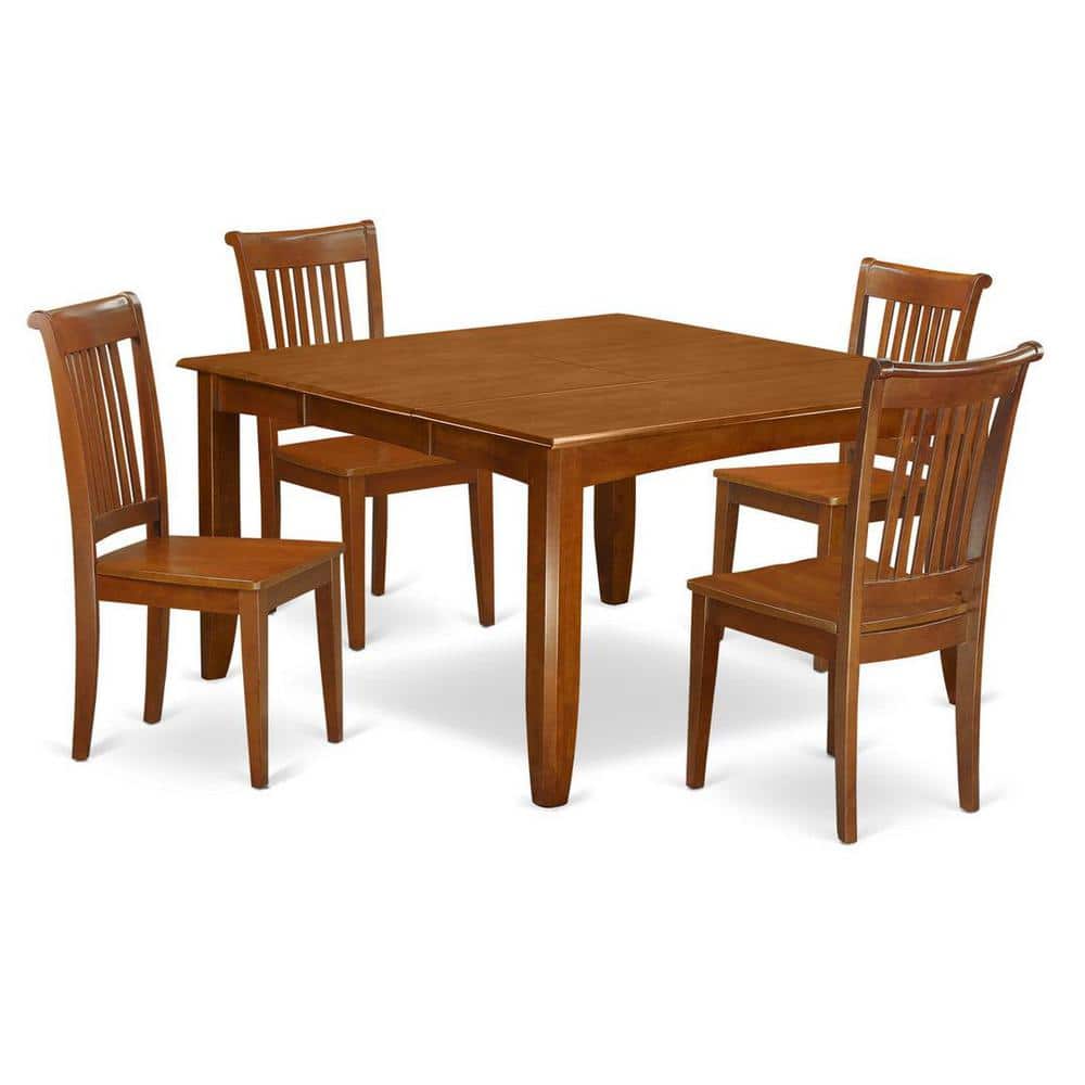 East West Furniture 5-Piece Square Saddle Brown Finish Solid Wood Top ...