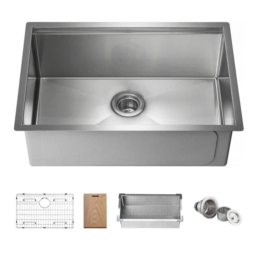 KIBI 28in. Undermount Single Bowl 16-Gauge SatinStainless SteelKitchen ...