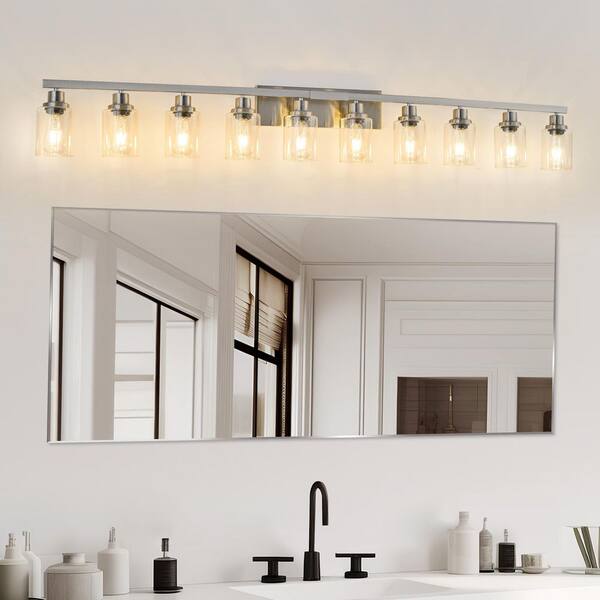 HKMGT 65 in. 10-Light Silver Vanity Light Wall Lighting Over Mirror ...