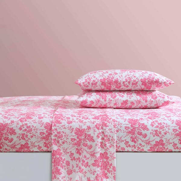 BETSEY JOHNSON Betseys Toile Hot Pink 4 Piece Microfiber Queen Sheet Set USHSA01283150