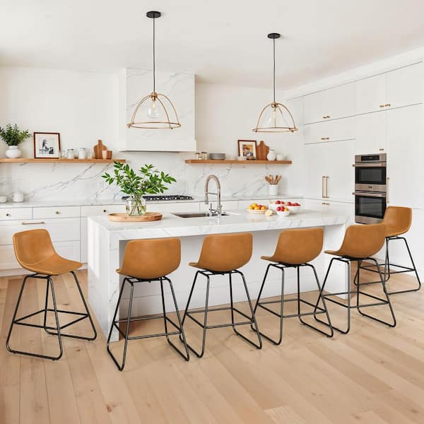 OrangeOne Alex 34.5 in. Whisky Brown Faux Leather Bar Stools 360 ...