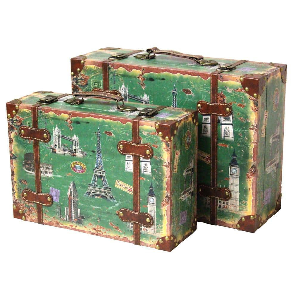 Vintiquewise Antique Green Trunk QI003086.2 - The Home Depot