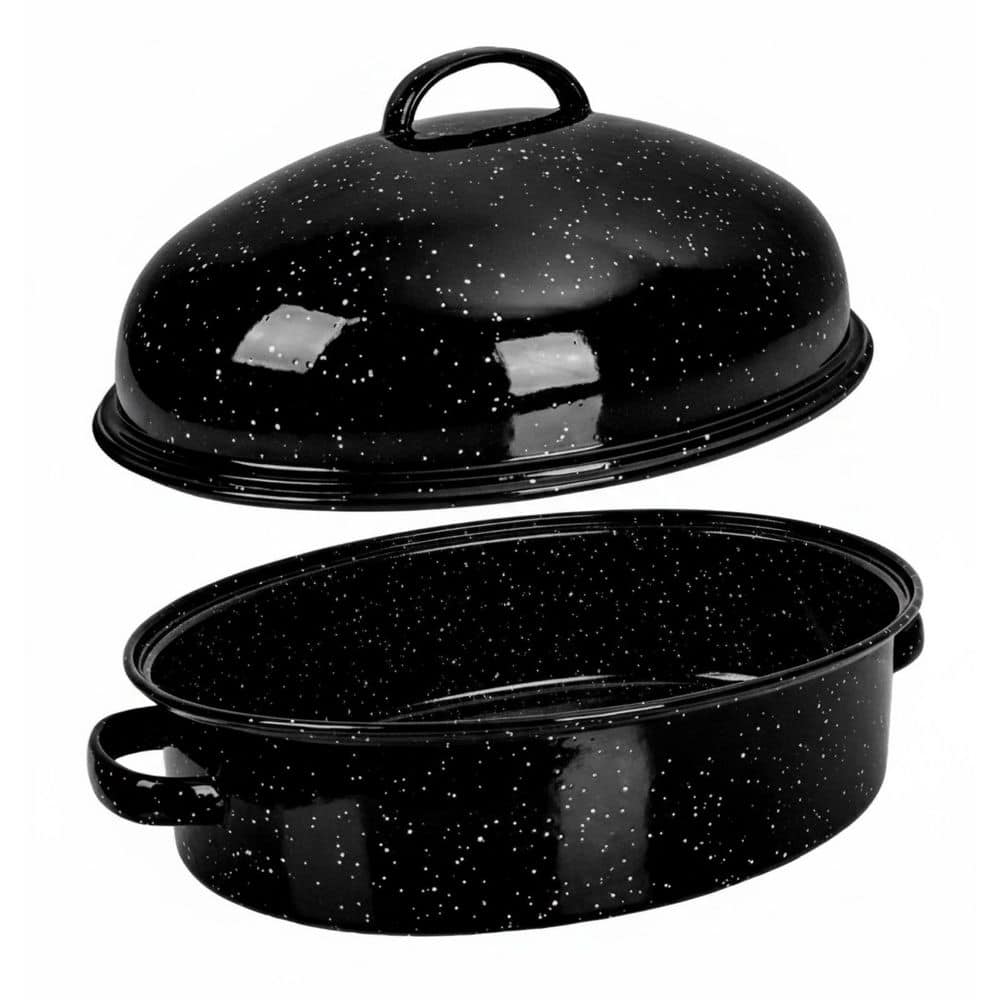 Extra Large Enamel Granite Carbon Steel Roasting Pan with Lid and Rack ...
