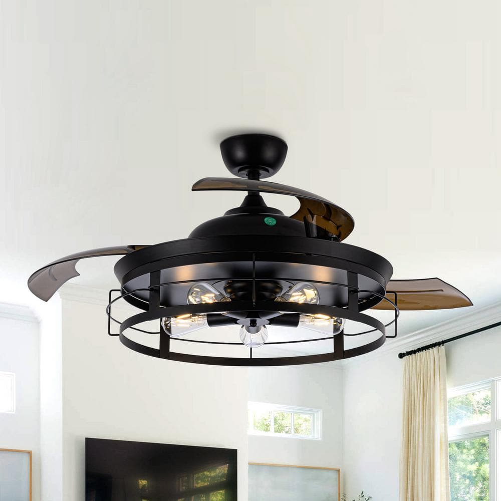 Parrot Uncle 52 in. Indoor Black Modern Industrial Retractable Ceiling ...