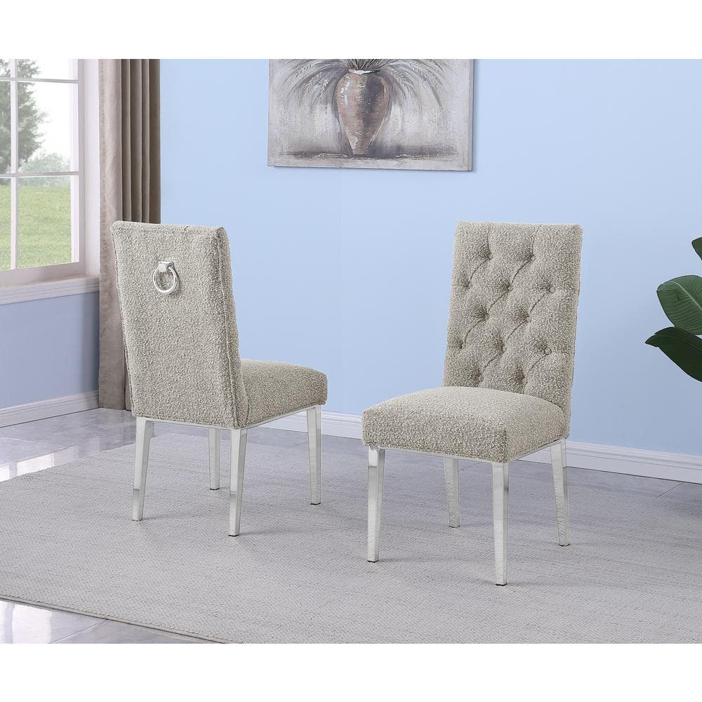 Best Quality Furniture Melina Grey Boucle Fabric Side Chair Set of 2 ...