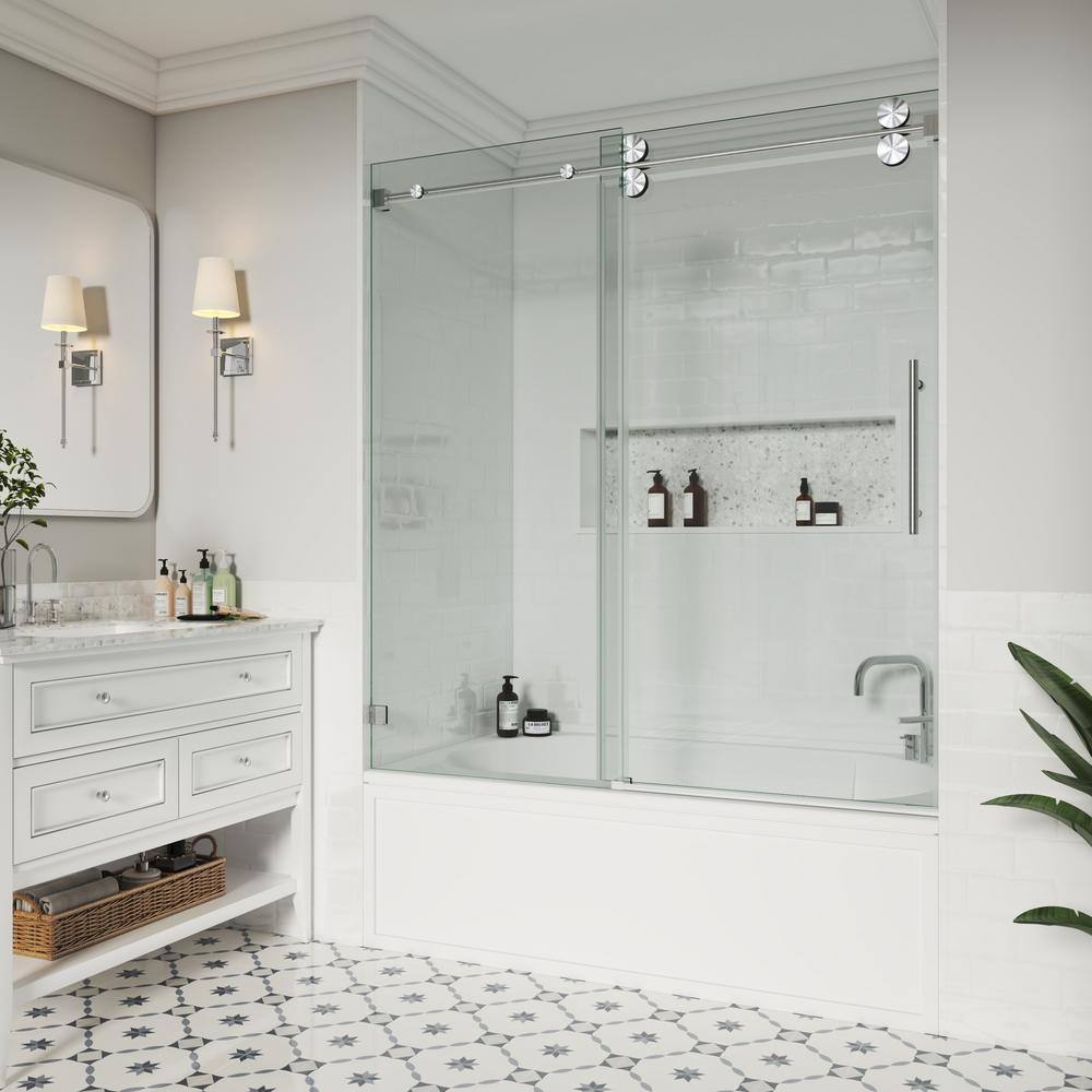 YINVANI 60 in. W x 66 in. H Single Sliding Frameless Bypass Bathroom ...