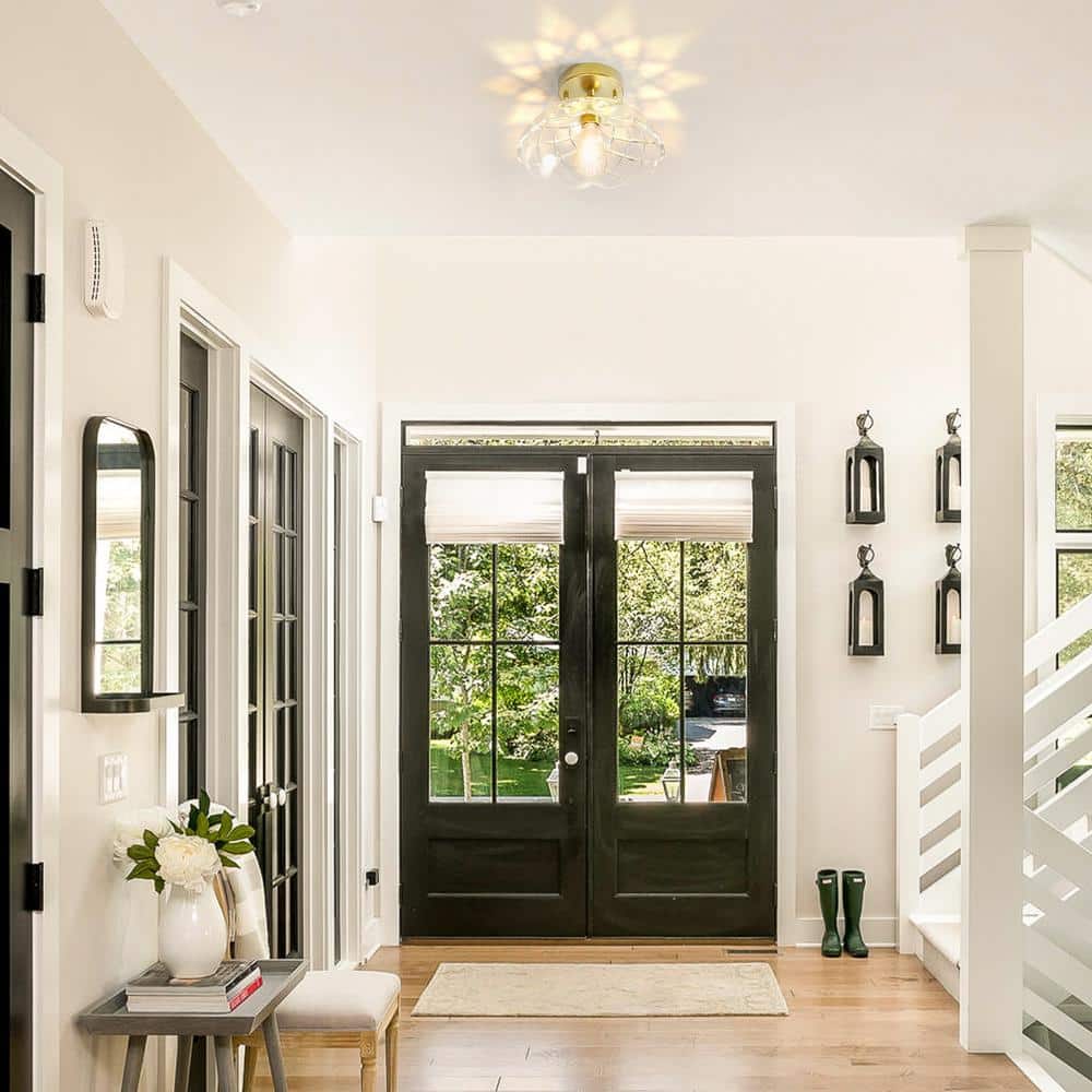 TOZING 10 in. White Modern Indoor Semicircular Novel Mesh Grid Lace ...