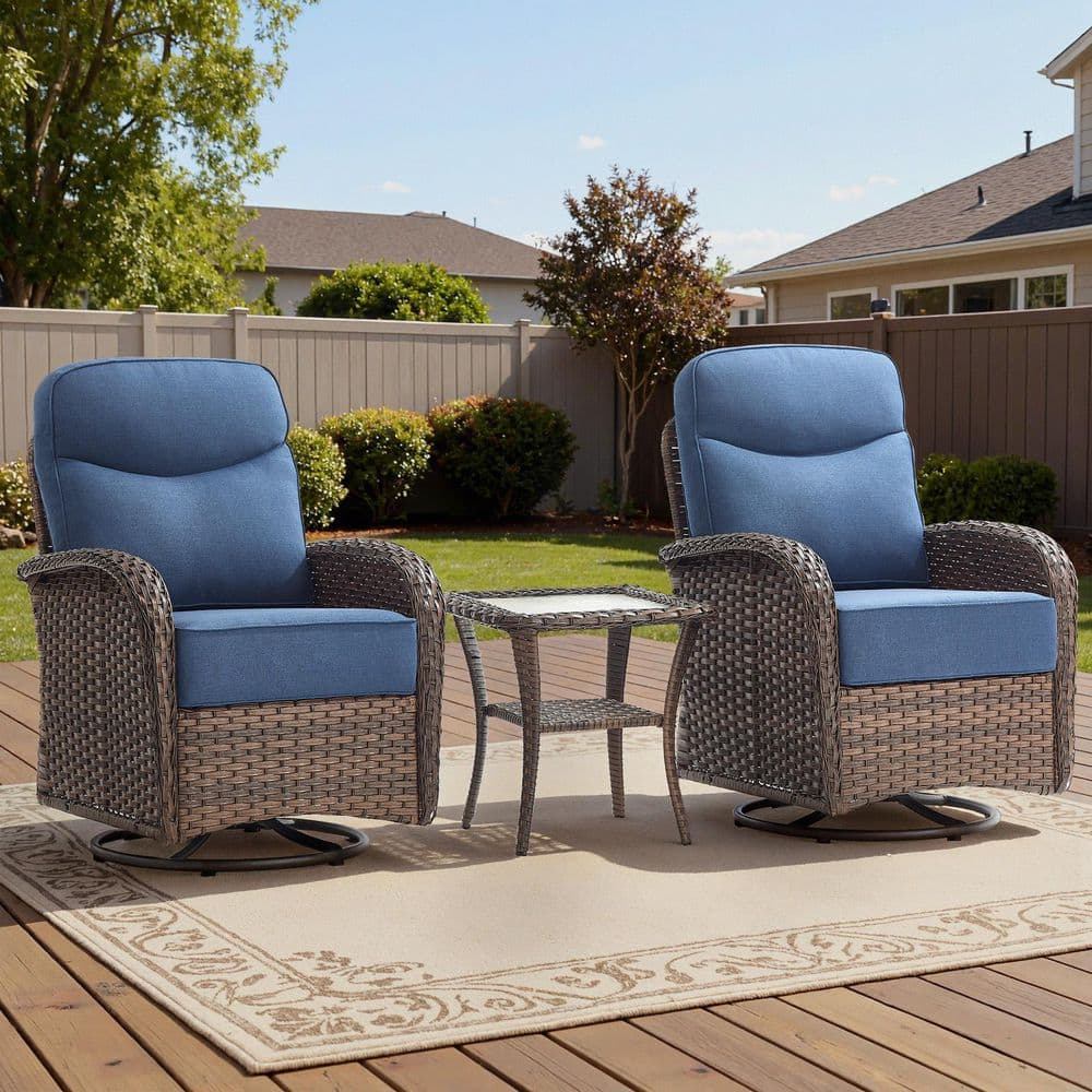 Pocassy High Crescent 3-Piece Brown Wicker Patio Conversation Set with ...