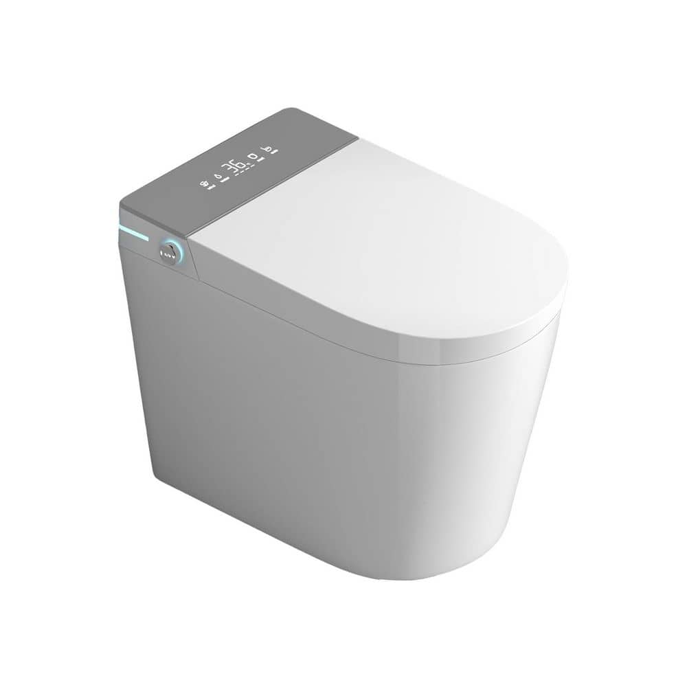 Yingze Round Bidet Toilet 1.28GPF in White w/Gray Panel w/23 in. Depth ...