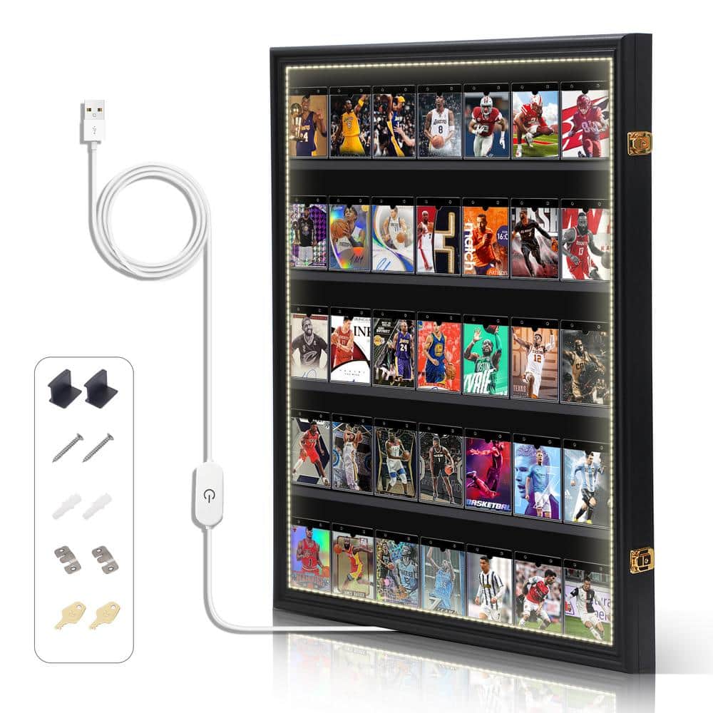 Black 24 in. x 31 in. Sports Card Display Frame Case with LED, Baseball ...