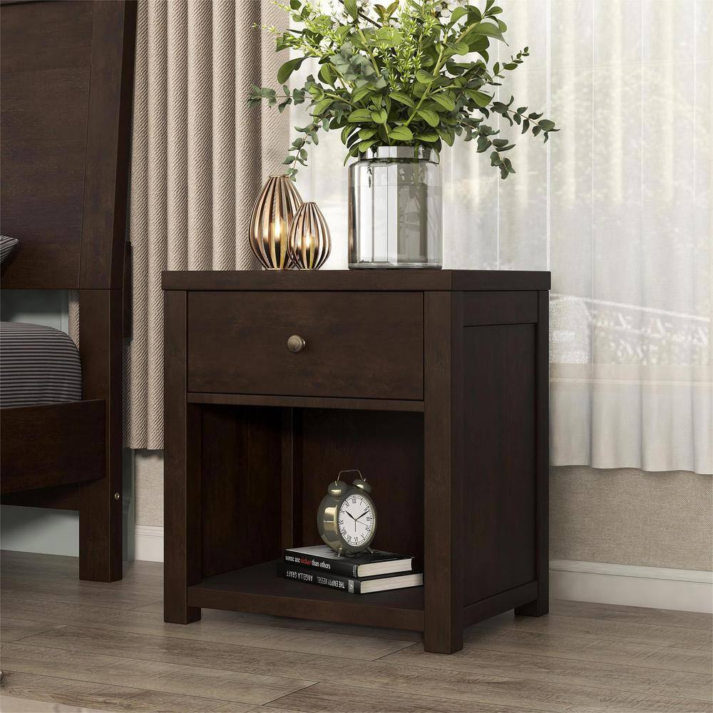 Harper & Bright Designs Vintage Aesthetic 1-Drawer Solid Wood Brown Nightstand YJH013AAD - The ...