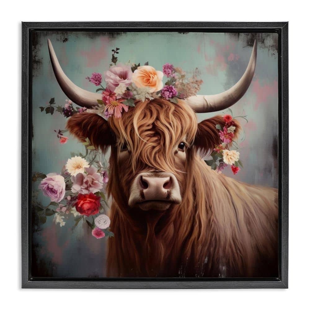 Stupell Industries Cow with Vintage Florals by Irena Orlov Black ...