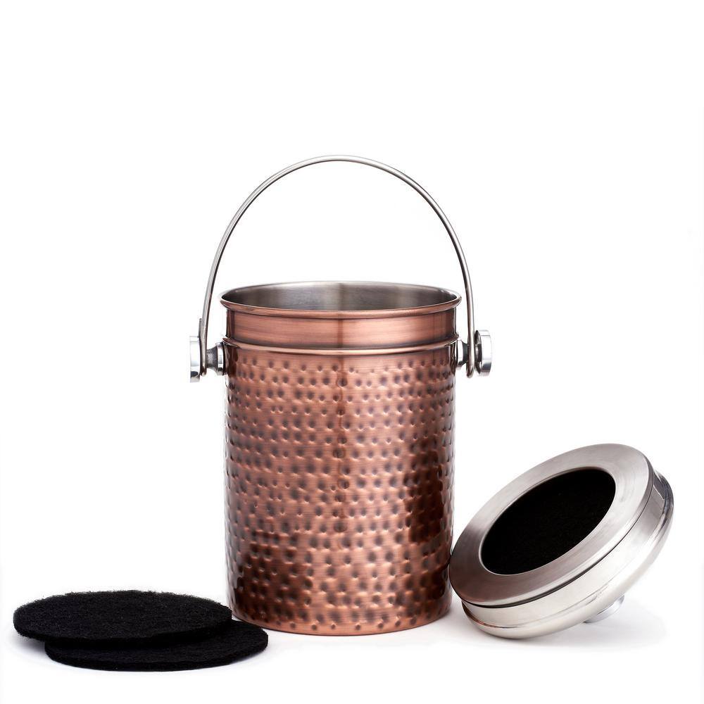 Old Dutch 4 Qt. Hammered Antique Copper Compost Bin with 3 Charcoal ...