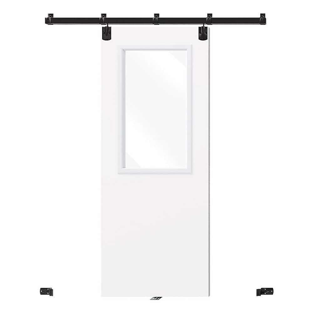 TENONER 30 in. x 80 in. Half-Lite Clear Glass White Primed Pine Wood ...