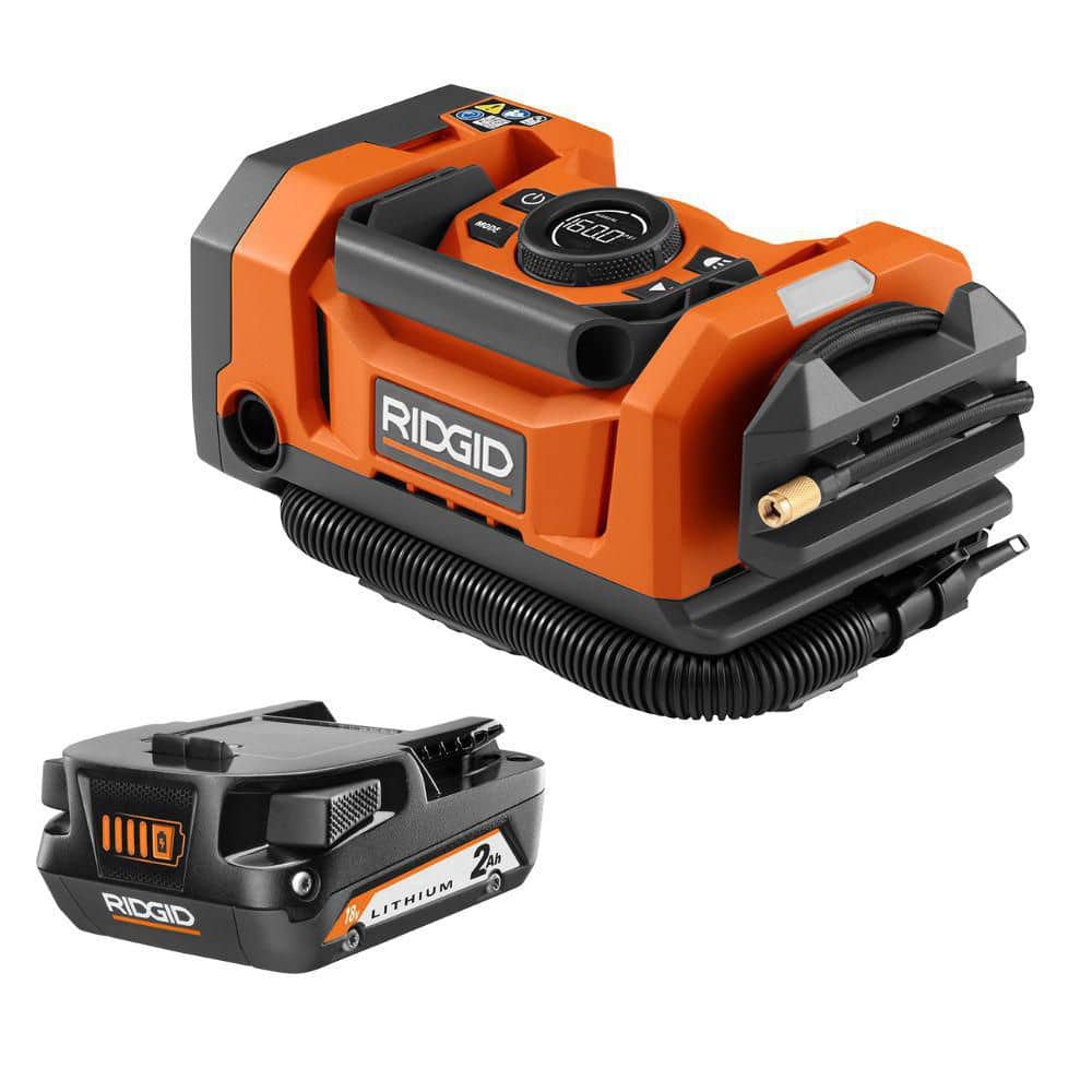 RIDGID 18V Dual Function Cordless Inflator with 18V Lithium Ion 1.5 Ah ...