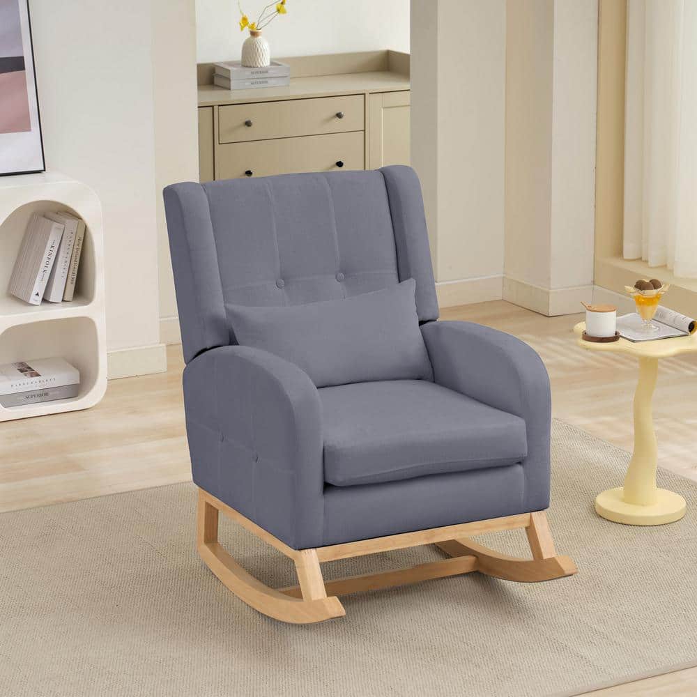 JEAREY Laguna Solid Wood Grey Chenille Rocking Chair with Rubberwood ...