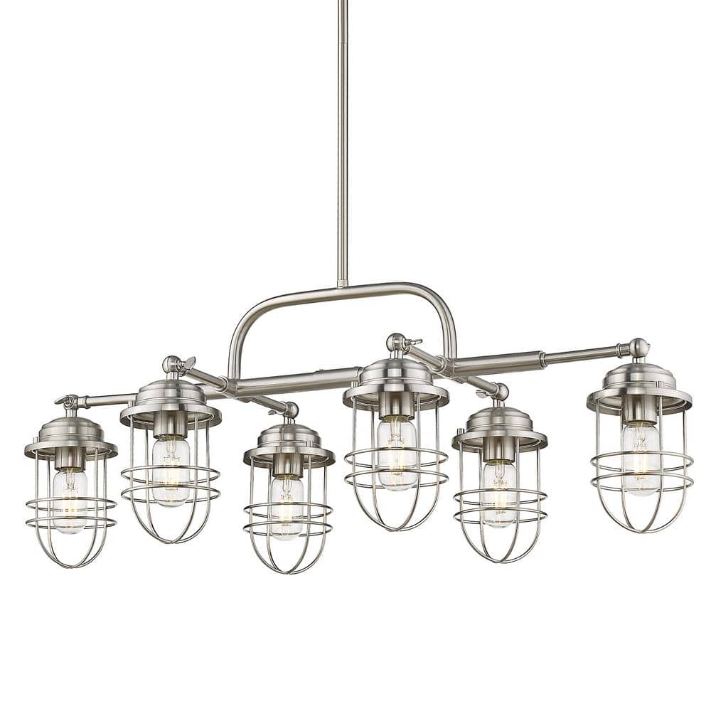 Golden Lighting Seaport 6-Light Silver Linear Pendant 9808-LP PW - The ...
