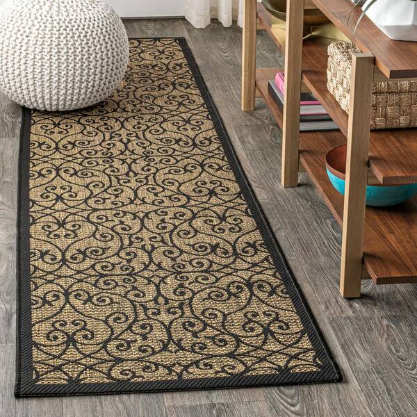 JONATHAN Y Black/Khaki 2 ft. x 20 ft. Runner Madrid Vintage Filigree ...