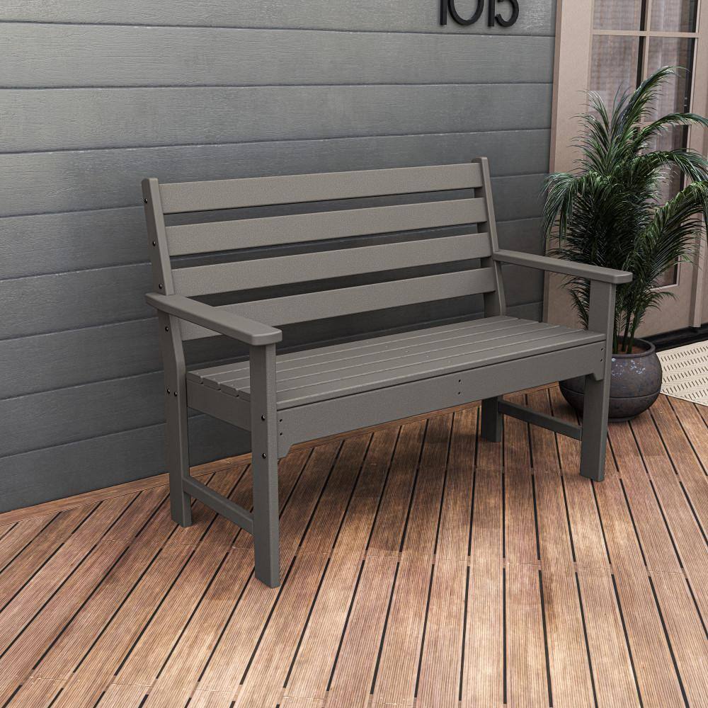 POLYWOOD Grant Park 48 in. 2-Person Slate Grey Plastic Outdoor Bench ...