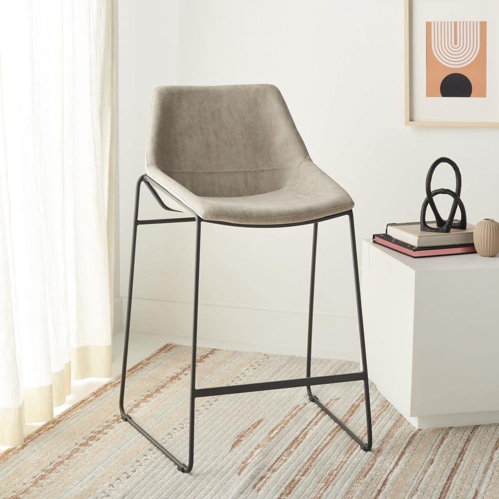 SAFAVIEH Alexis 39 in. H Stone/Black Wood Bar Stool with Pu Seat ...