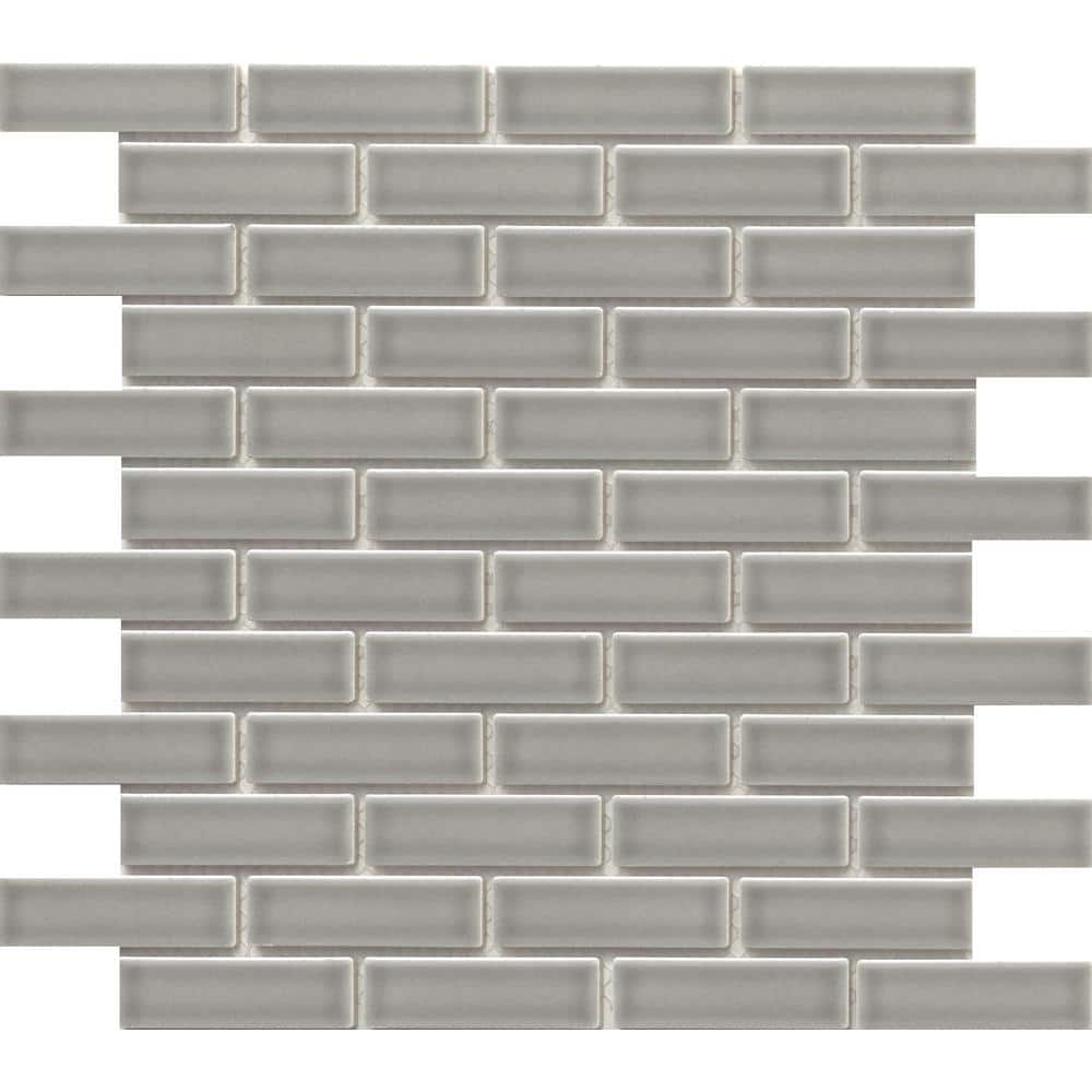 EMSER TILE Savvy Silver 11 in. x 12 in. Rectangular, Offset Glossy ...