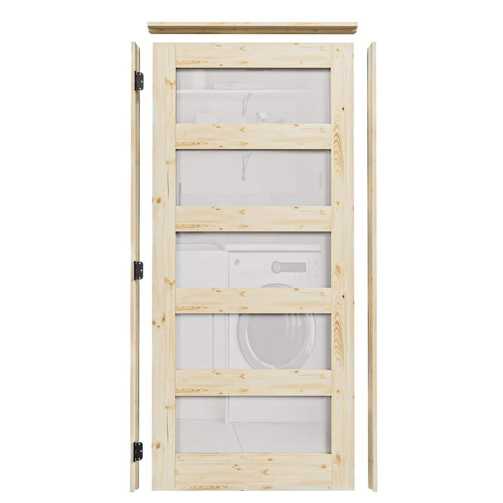 ARK DESIGN 36 in. x 80 in. Right 5-Lite Frosted Glass Unfinished Pine ...
