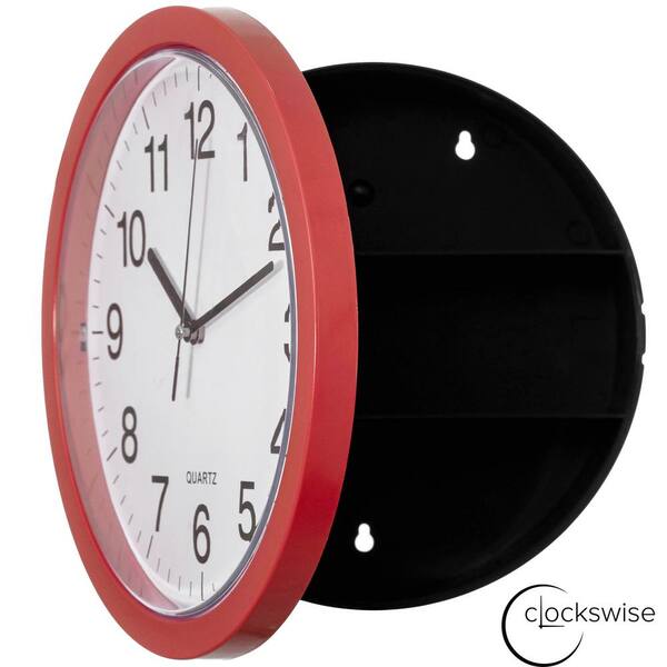 CLOCKSWISE 10-in Wall Mounted Clock with Hidden Storage Door, Stylish ...