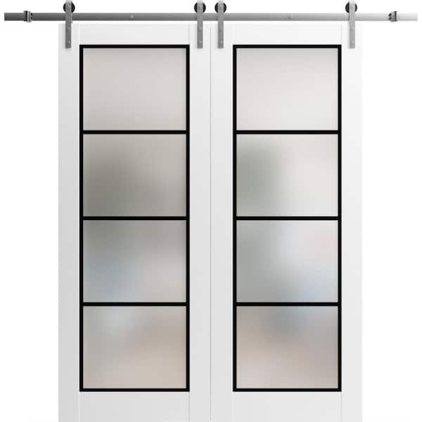 Sartodoors 18 in. x 84 in. 2 Panel Frosted Glass White Solid Wood ...