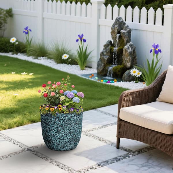 DurX-litecrete 17 in. Large Turquoise（Upgraded Interior） Concrete Round ...