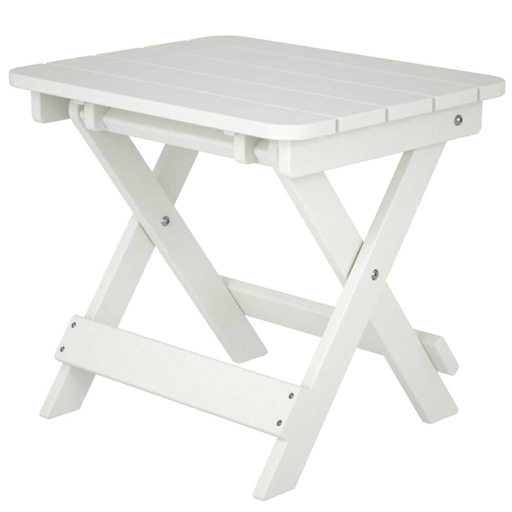 Zeus & Ruta White HDPE Plastic Folding Outdoor Side Table, Portable All ...
