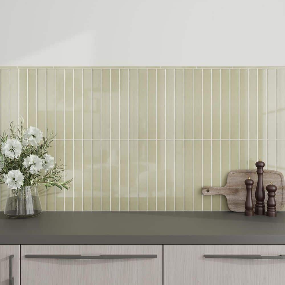 Apollo Tile Horizonte 2 in. x 16 in. Glossy Soft Olive Ceramic Subway ...