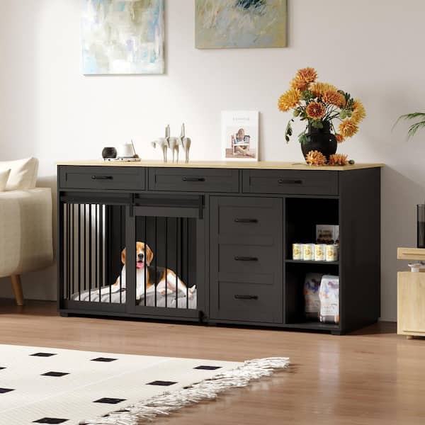 FUFU&GAGA Walnut Dog Crate Furniture, Wooden Dog Crate Kennel with 2 ...