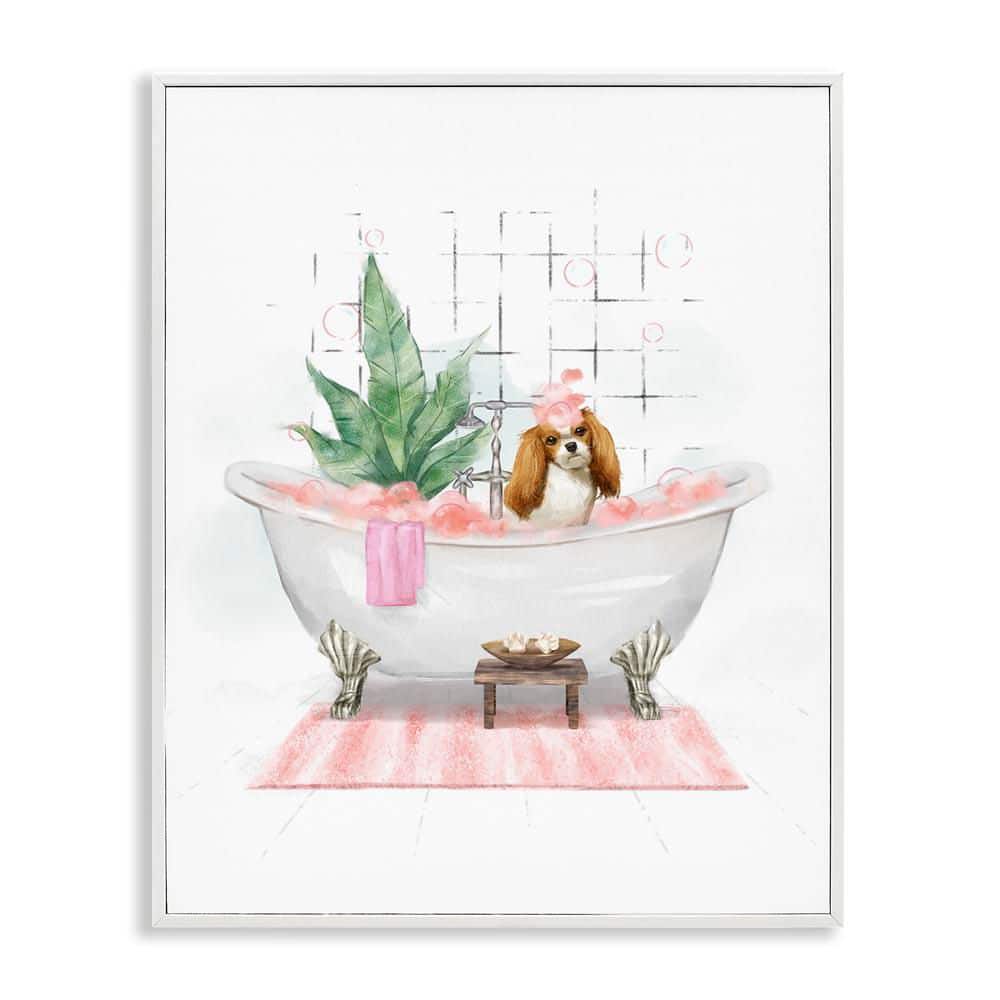 Stupell Industries Puppy in Bathtub Pastel by Ziwei Li White Framed Animal Giclee Art Print 30 ...