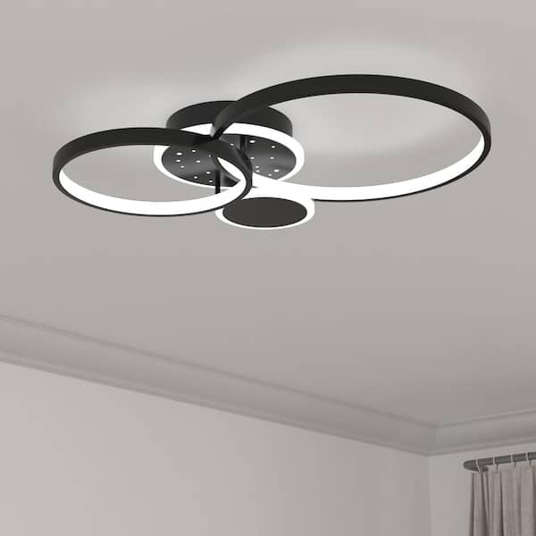 Maxax Carson 21.65 in. 1-light Black Metal Minimalist Circle Integrated ...