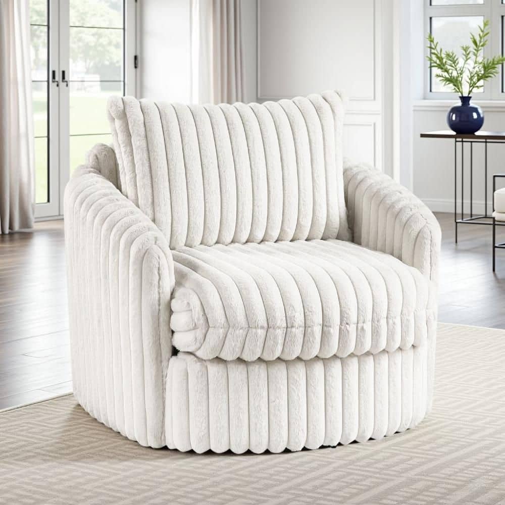 Benjara Binie Beige Fabric Arm Chair with Modern Style Rounded Back ...